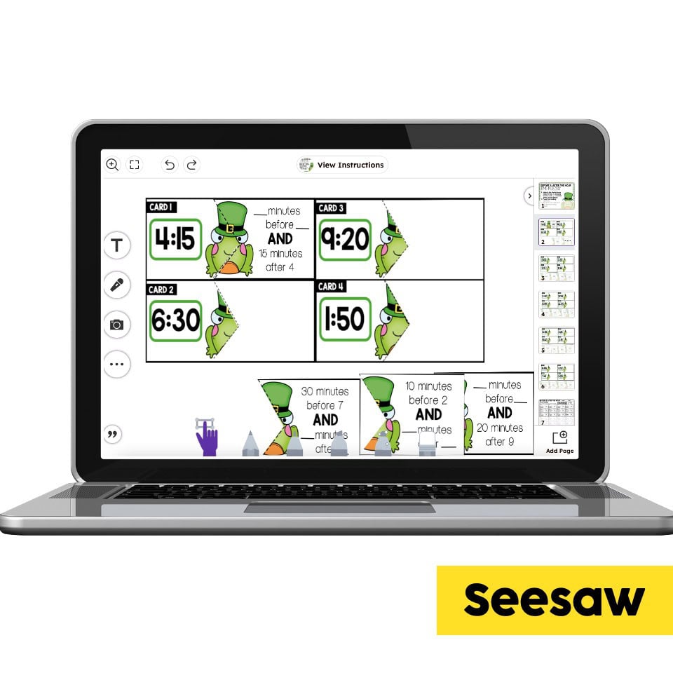 Digital Seesaw - 2nd Grade March Math Center - Time Before and After ...