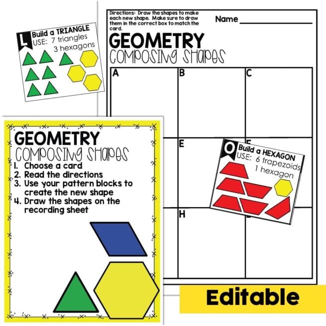Editable - 1st Grade April Math Center - Composing Shapes - Geometry ...