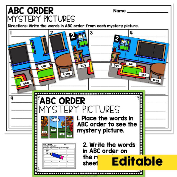 Editable - 1st Grade Grammar Center - ABC Order - Lucky Little Learners
