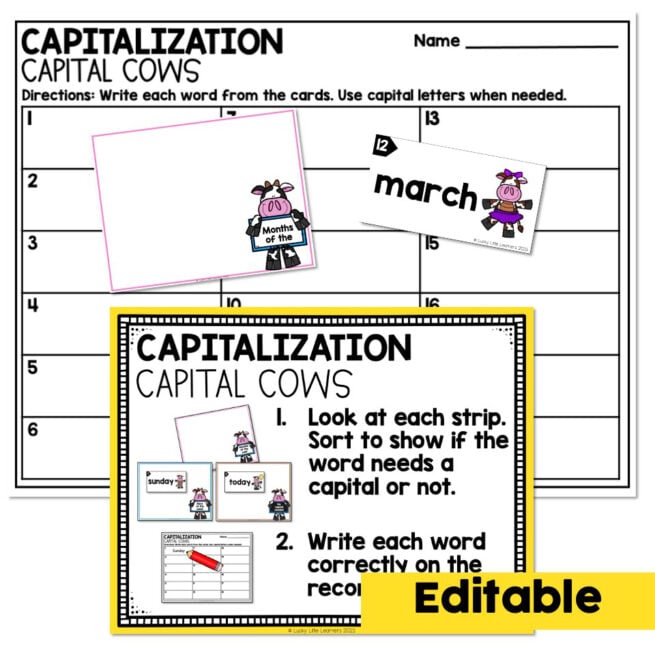 Editable - 1st Grade Grammar Center - Capitalization - Months/Days ...