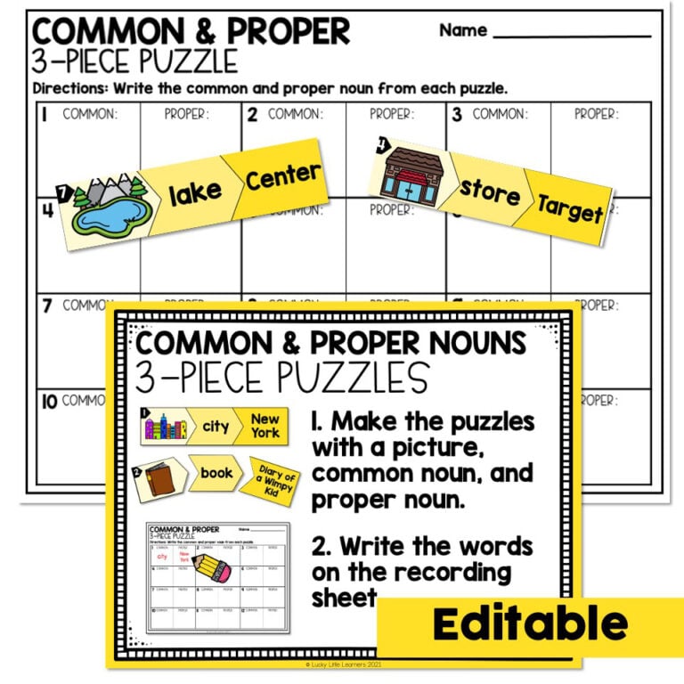 Editable - 1st Grade Grammar Center - Common and Proper Nouns - Lucky ...