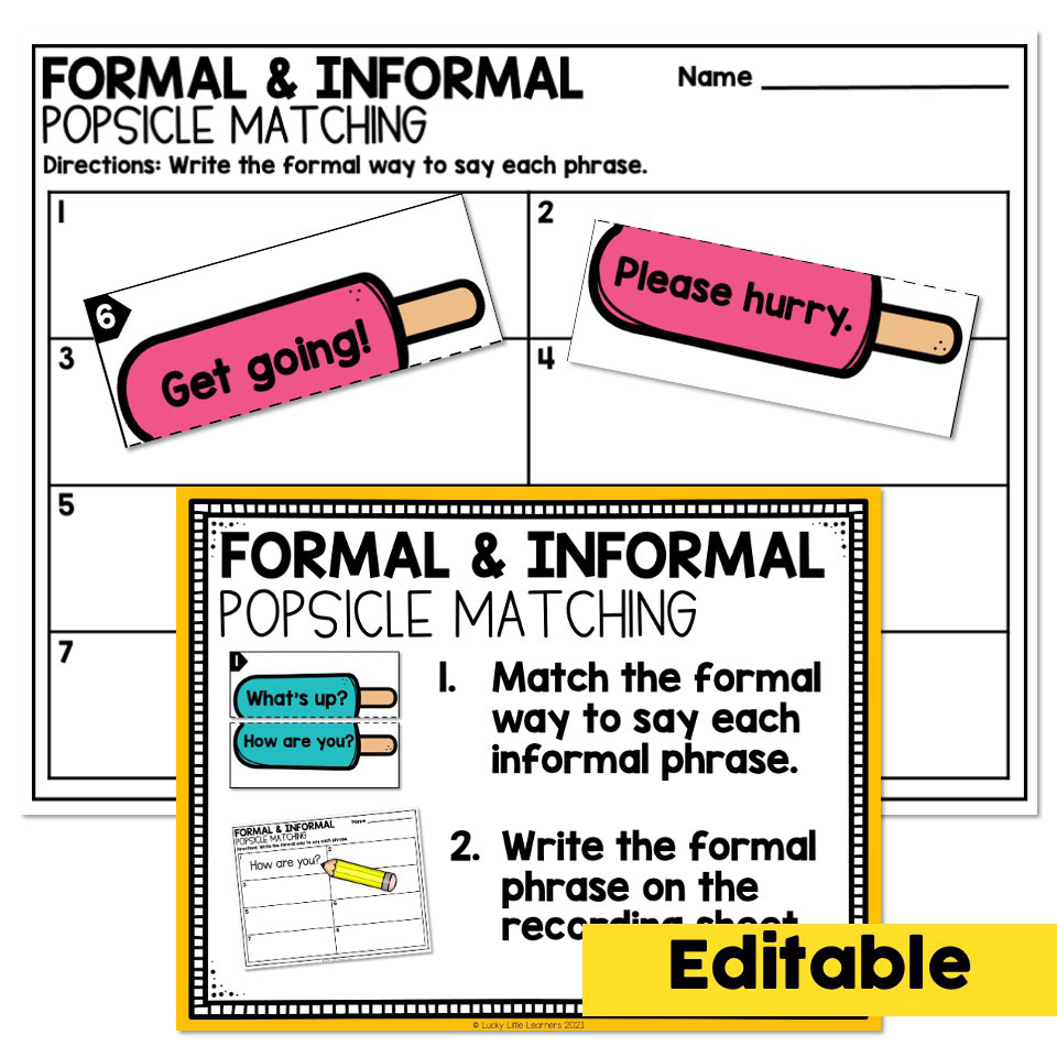 Editable - 1st Grade Grammar Center - Formal and Informal Language ...