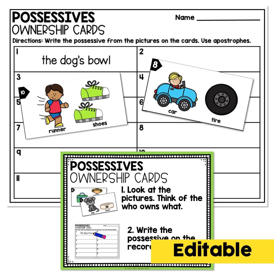 Editable - 1st Grade Grammar Center - Possessives - Lucky Little Learners