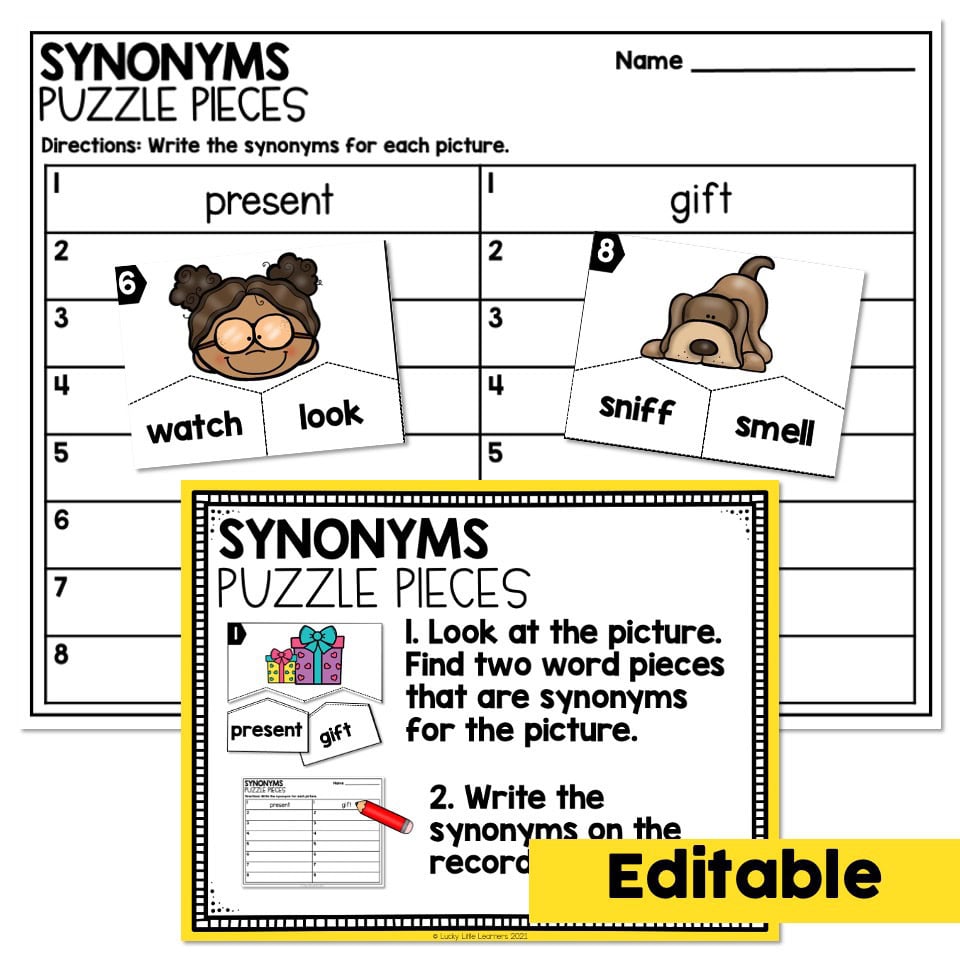 Editable - 1st Grade Grammar Center - Synonyms - Lucky Little Learners