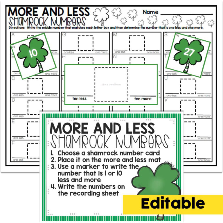 Editable - 1st Grade March Math Center - More or Less - Lucky Little ...