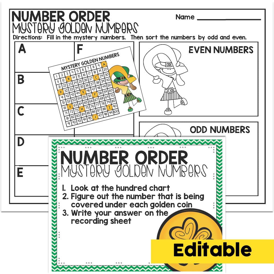 Editable - 1st Grade March Math Center - Number Order - Lucky Little ...
