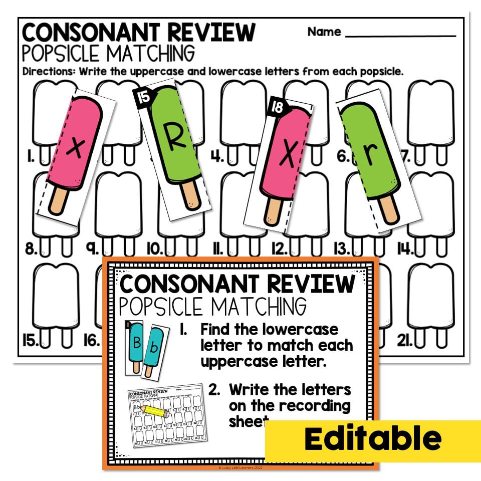 Editable - 1st Grade Phonics Center - Consonant Review - Lucky Little ...