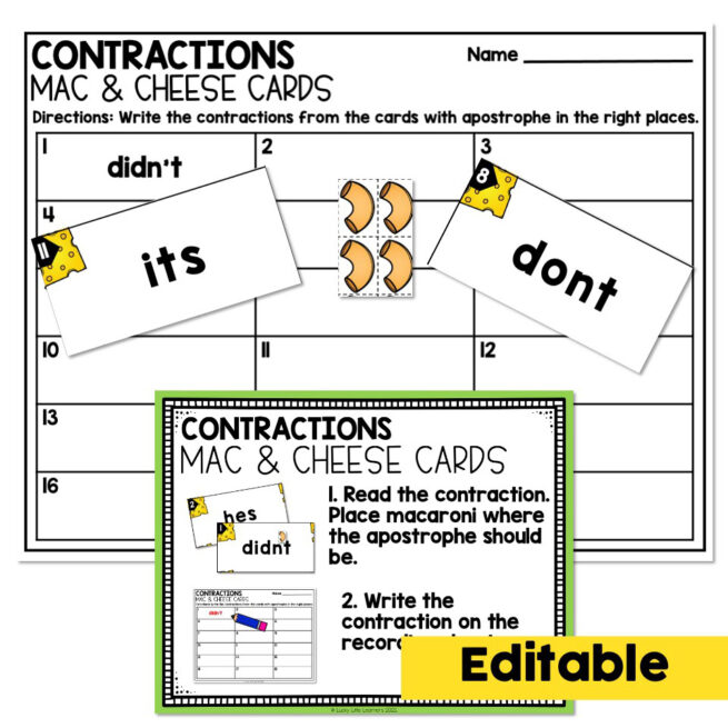 Editable - 1st Grade Phonics Center - Contractions - Lucky Little Learners