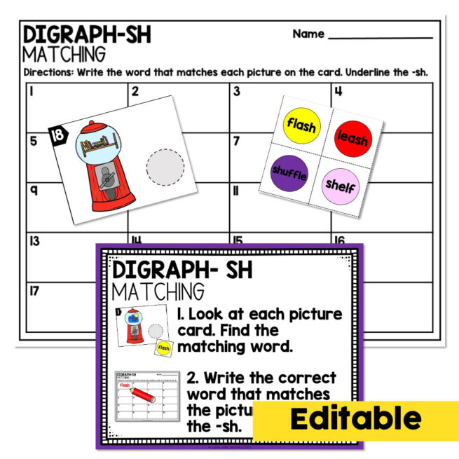 Editable - 1st Grade Phonics Center - Digraph SH - Lucky Little Learners