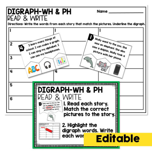 Editable - 1st Grade Phonics Center - Digraph WH and PH - Lucky Little ...