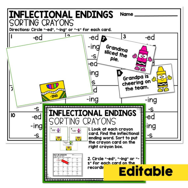 Editable - 1st Grade Phonics Center - Inflectional Endings - Lucky ...