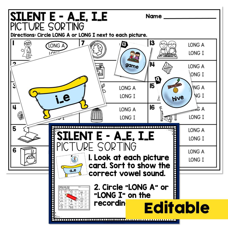 Editable - 1st Grade Phonics Center - Long A and Long I - Lucky Little ...