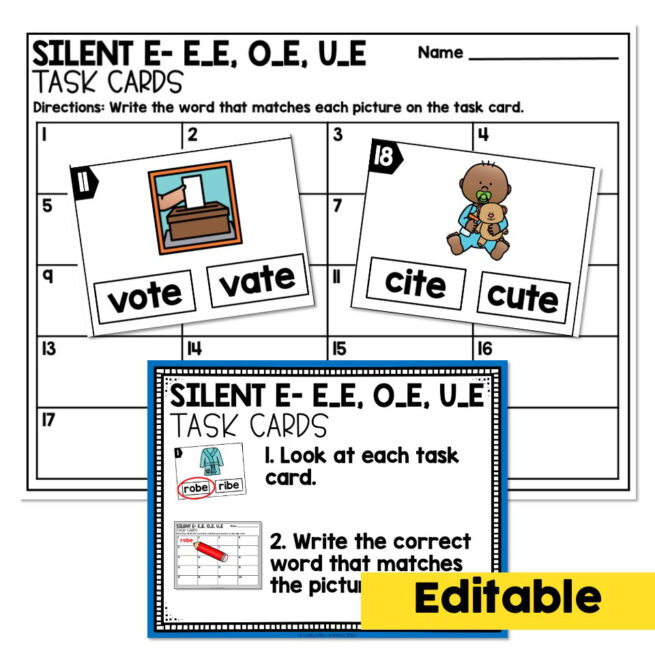 Editable - 1st Grade Phonics Center - Long E, O, and U - Lucky Little ...