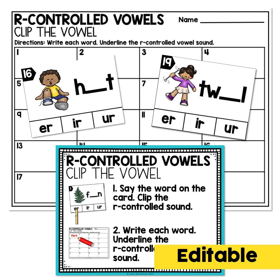 Editable - 1st Grade Phonics Center - R-CONTROLLED ER,IR,UR - Lucky ...