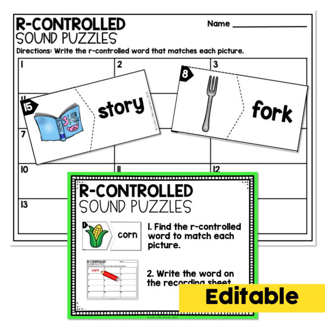 Editable - 1st Grade Phonics Center - R-CONTROLLED OR - Lucky Little ...
