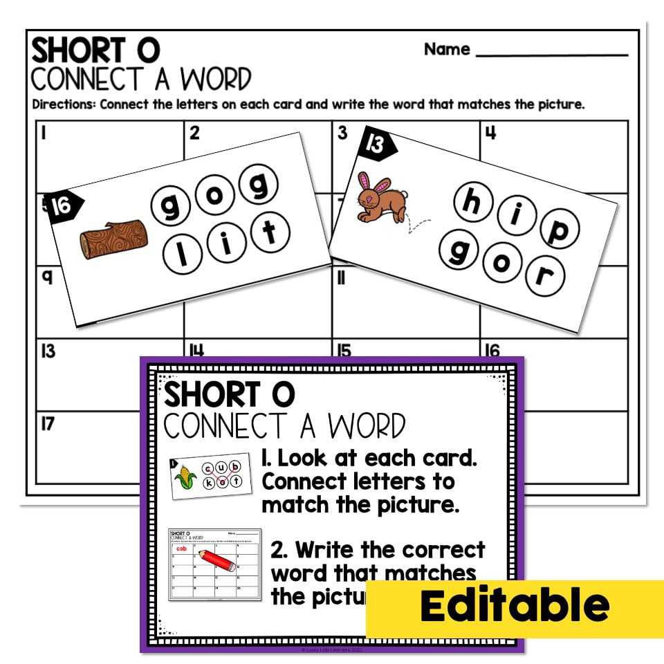 Editable - 1st Grade Phonics Center - Short O - Lucky Little Learners