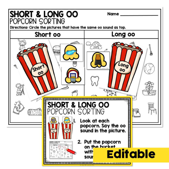 Editable - 1st Grade Phonics Center - Short and Long OO - Lucky Little ...