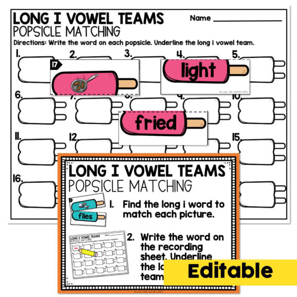 Editable - 1st Grade Phonics Center - Vowel Teams IE, IGH - Lucky ...