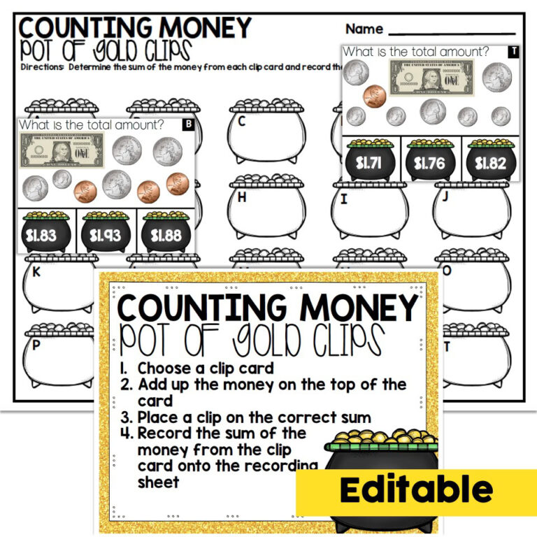 Editable - 2nd Grade March Math Center - Counting Money - Lucky Little ...