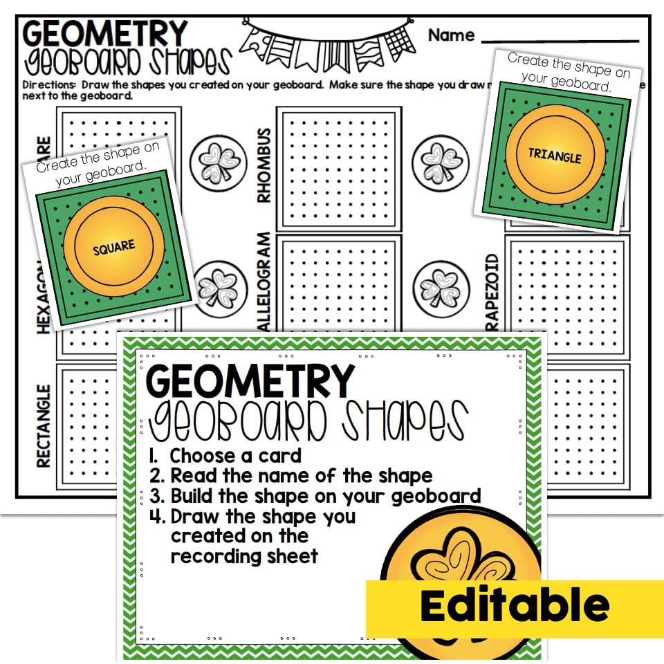 Editable - 2nd Grade March Math Center - Geometry - Lucky Little Learners