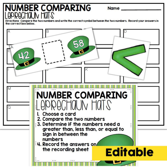Editable - 2nd Grade March Math Center - Number Comparing - Lucky ...
