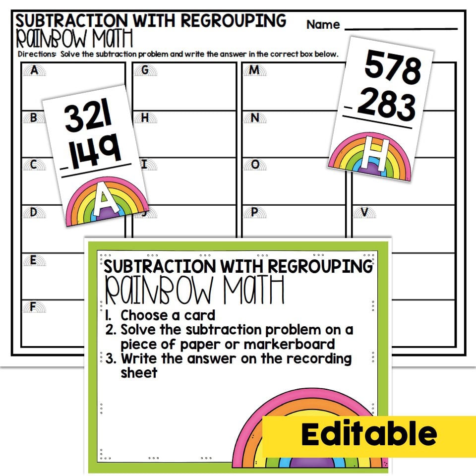 Editable - 2nd Grade March Math Center - Subtraction with Regrouping ...