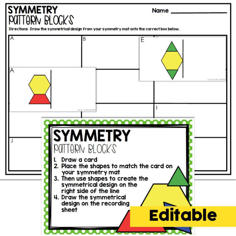 Editable - 2nd Grade May Math Center - Symmetry - Lucky Little Learners