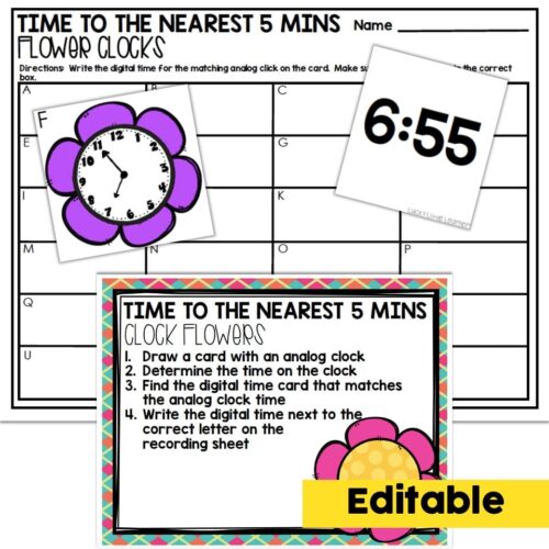 Editable - 2nd Grade May Math Center - Time to the Nearest 5 Minutes ...