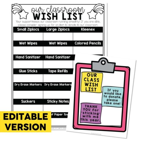 Editable - Classroom Setup - Open House - Classroom Wishlist Handout ...