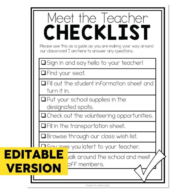 Editable - Classroom Setup - Open House - Meet the Teacher Checklist ...