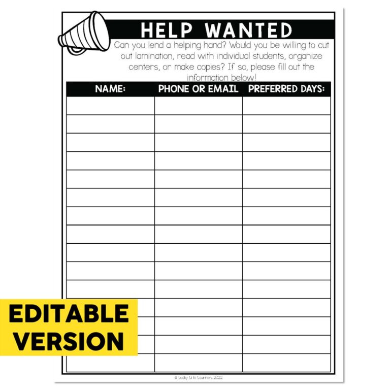 Editable - Classroom Setup - Open House - Volunteer Sign-Up Sheets ...