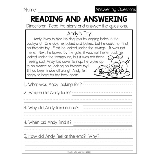Fall- Early Finishers 1st Grade - ELA - Answering Questions - Reading ...