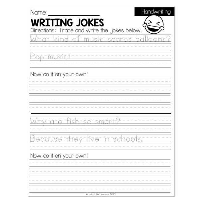 Fall- Early Finishers 1st Grade - ELA - Handwriting - Writing Jokes ...