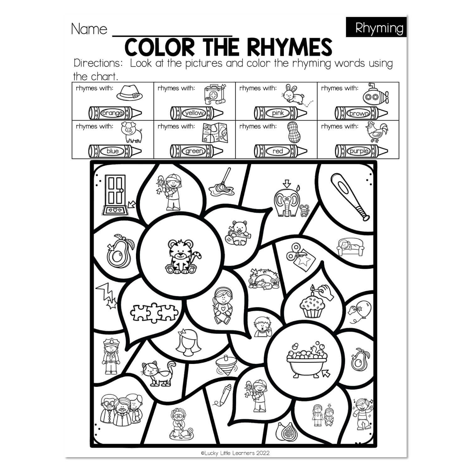 Fall- Early Finishers 1st Grade - ELA - Rhyming - Color the Rhymes ...