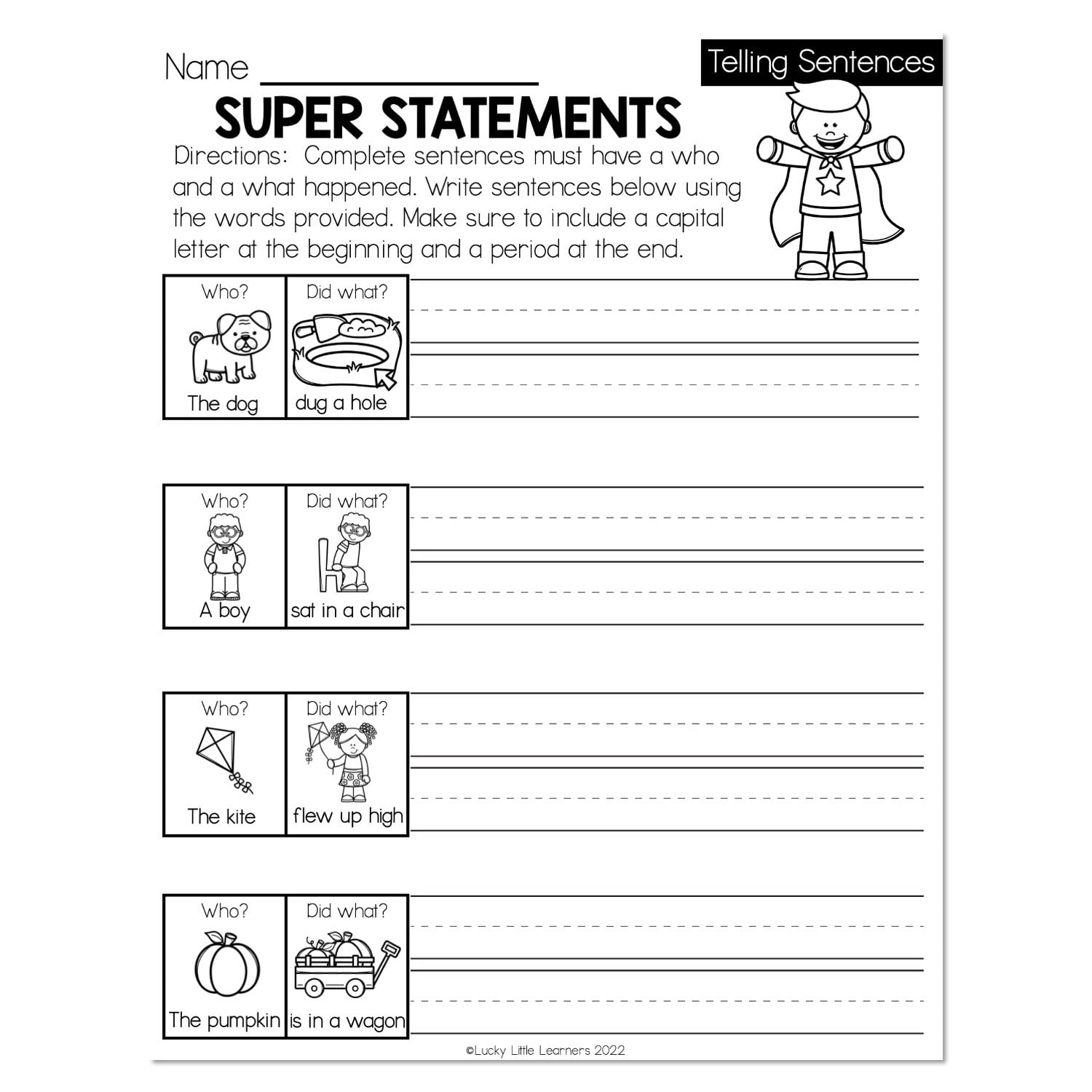 Fall- Early Finishers 1st Grade - ELA - Telling Sentences - Super ...