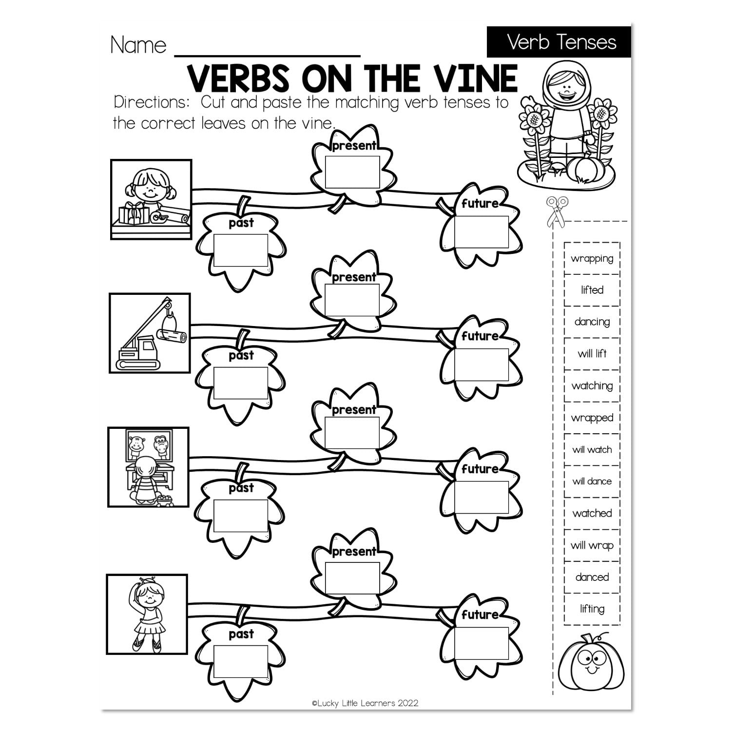 Fall- Early Finishers 1st Grade - ELA - Verb Tenses - Verbs on the Vine ...