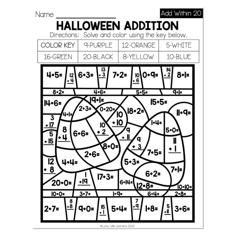Fall- Early Finishers 1st Grade - Math - Add Within 20 - Halloween ...