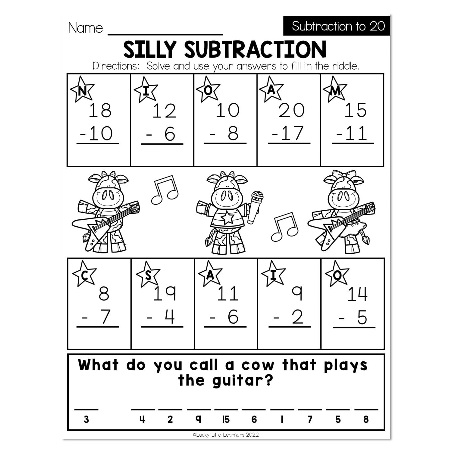 Fall- Early Finishers 1st Grade - Math - Subtraction to 20 - Silly ...