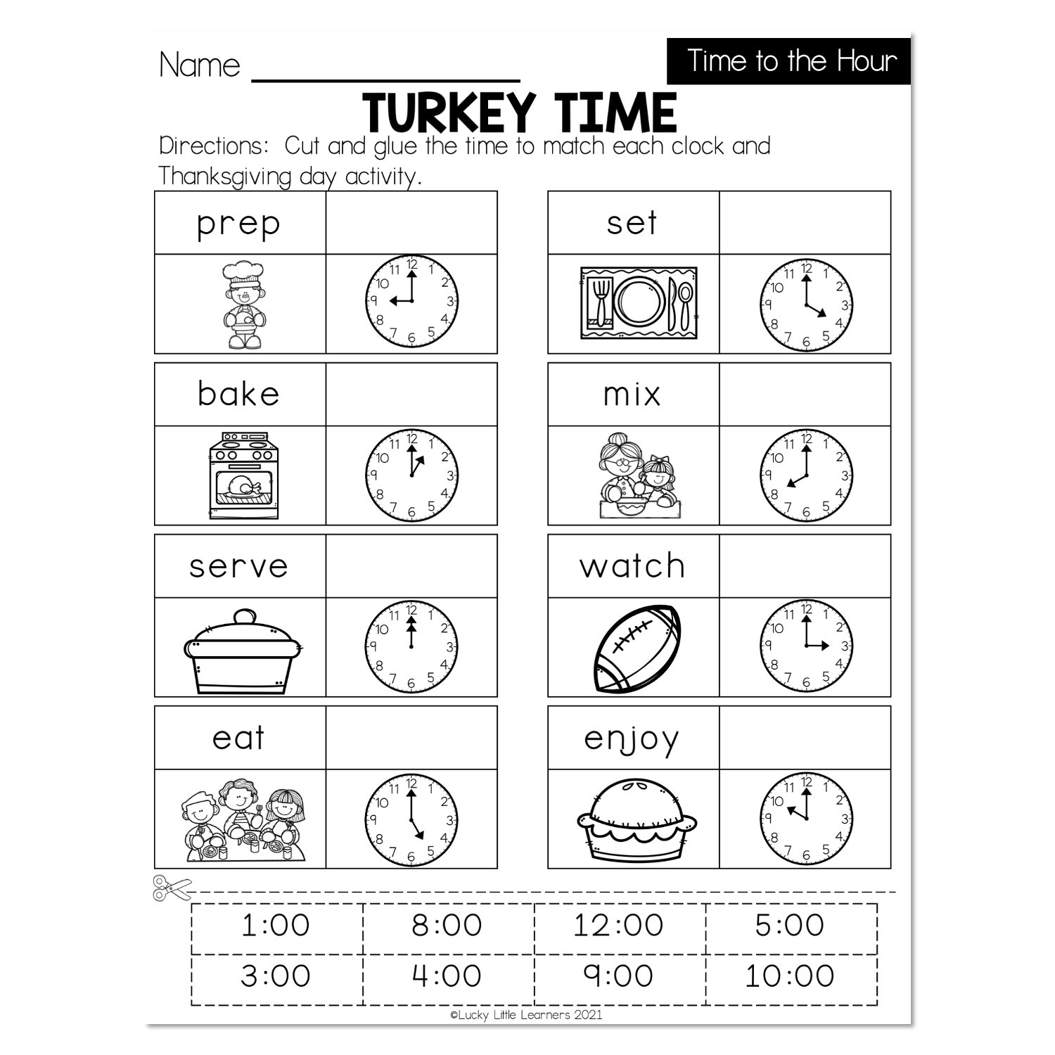 Fall- Early Finishers 1st Grade - Math - Time to the Hour - Turkey Time ...