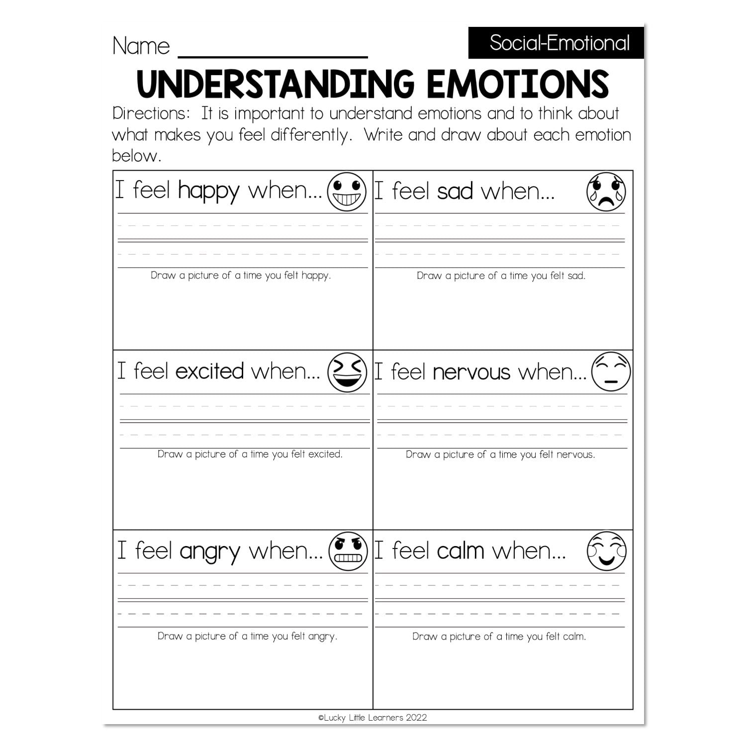 Fall- Early Finishers 1st Grade - SEL - Understanding Emotions - Lucky ...