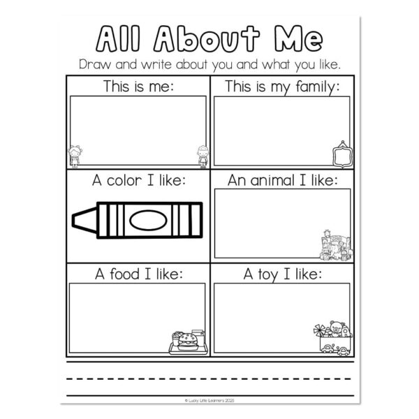 Kindergarten Back to School Pack - All About Me - Lucky Little Learners