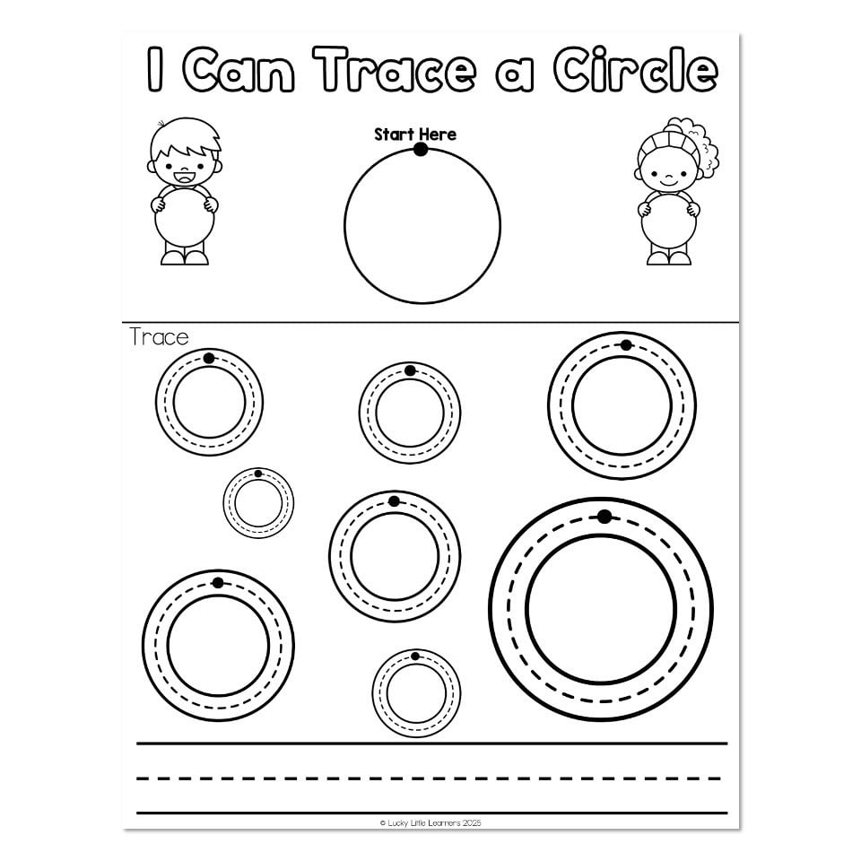 Kindergarten Back to School Pack - Math - I Can Trace a Circle - Lucky ...