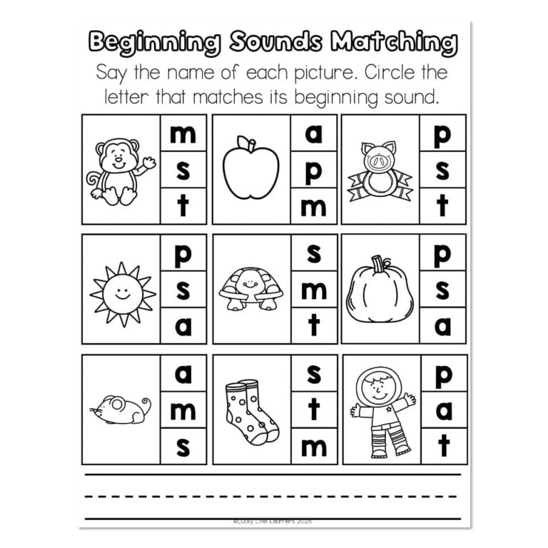 Kindergarten Back to School Pack - Reading - Beginning Sounds Matching ...