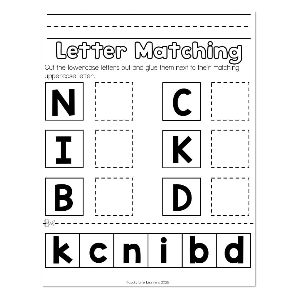 Kindergarten Back to School Pack - Reading - Letter Matching N I B C K ...