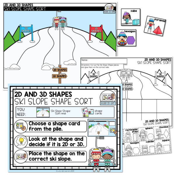 Kindergarten Math Center - January - 2D and 3D Shapes - Ski Slope Shape ...