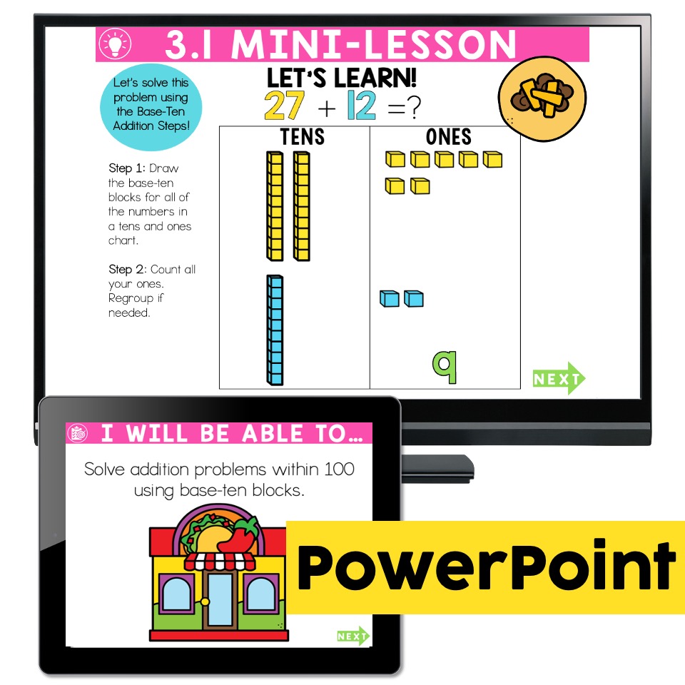 Lucky to Learn Math - 2-Digit Addition with Base Ten Blocks - Lesson 3. ...