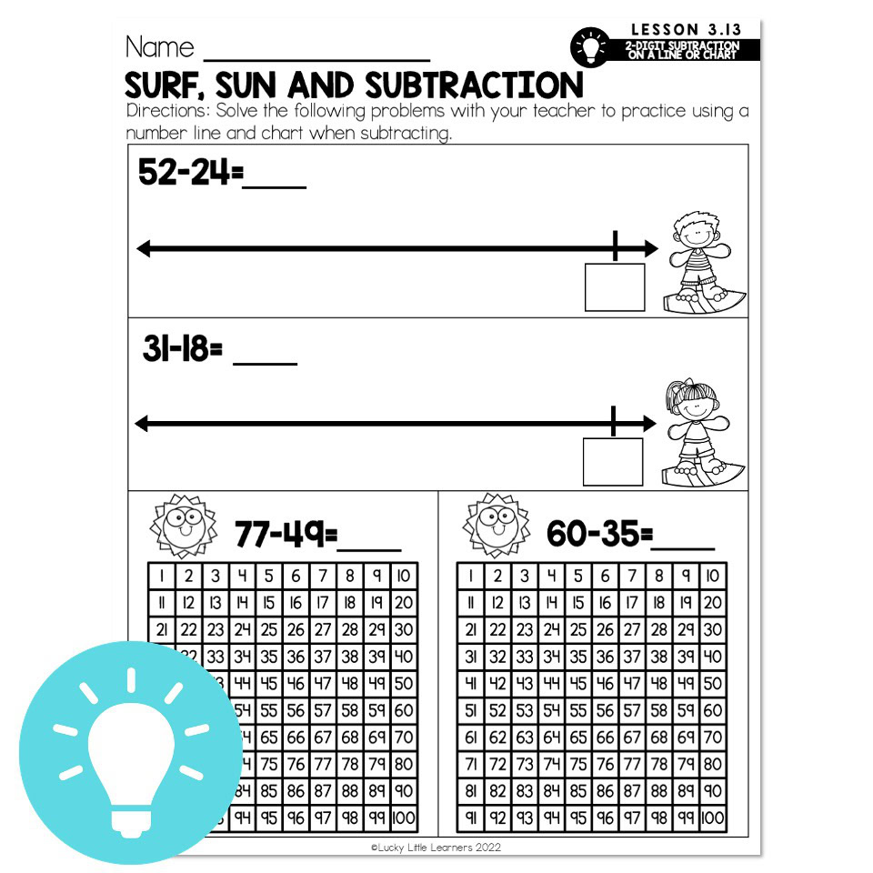 Lucky to Learn Math - 2-Digit Subtraction on a Number Line - Lesson 3. ...