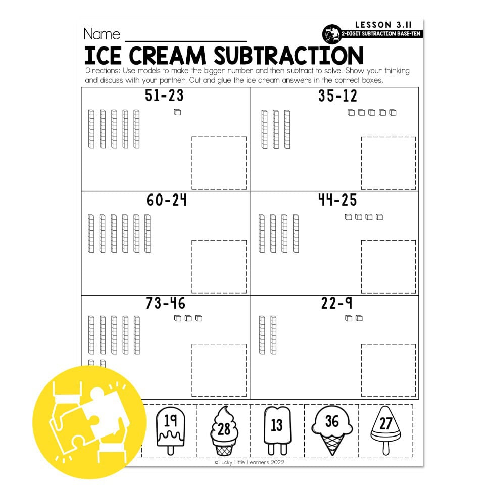 Lucky to Learn Math - 2-Digit Subtraction with Base Ten Blocks - Lesson ...