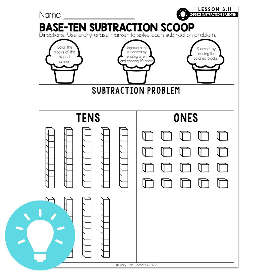 Lucky to Learn Math - 2-Digit Subtraction with Base Ten Blocks - Lesson ...