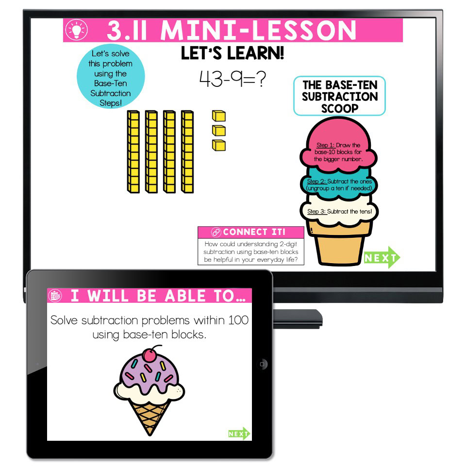 Lucky to Learn Math - 2-Digit Subtraction with Base Ten Blocks - Lesson ...